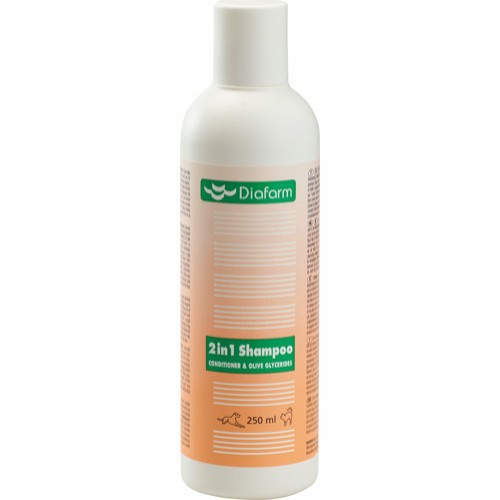 Diafarm 2i1 shampoo særligt til racer med langt hår 250 ml.